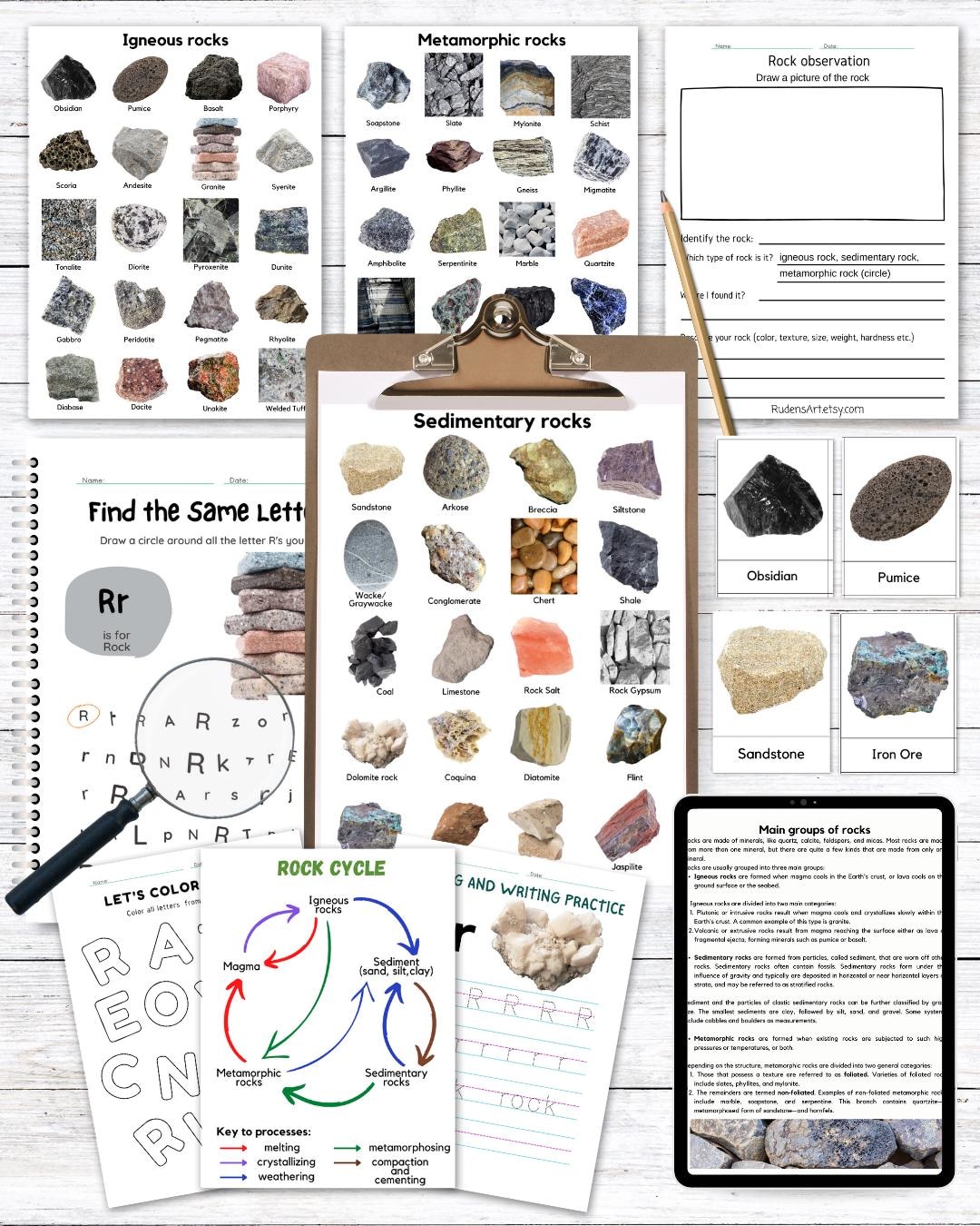 Rock Mini Study, Rock Cycle and Main Groups of Rocks Three Part Cards ...