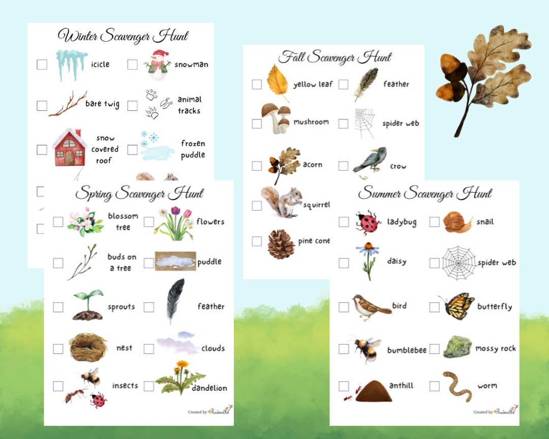 Nature Scavenger Hunt for Kids, Four Seasons Treasure Hunt - Spring ...