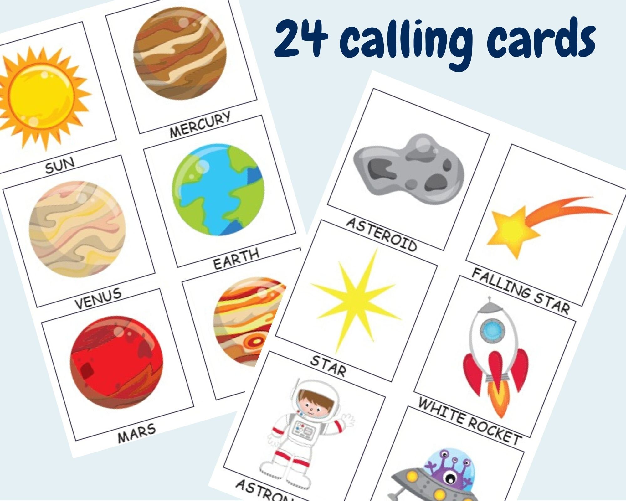 Solar system BINGO game 24 Space Bingo cards Planets | Etsy