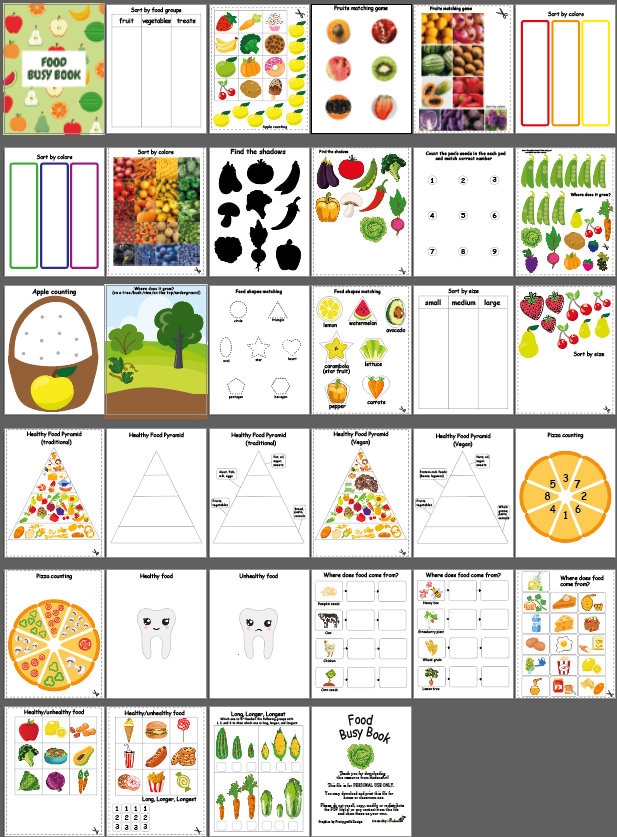 Food Busy Book for Kindergarten and Toddler Kids Food Theme - Etsy