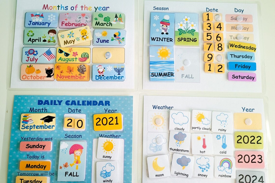 Kids Daily Calendar 2024, Morning Board, Preschool Printables, Months ...