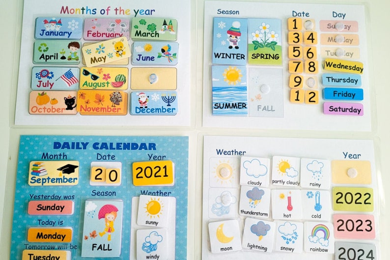 Kids Daily Calendar 2024, Morning Board, Preschool Printables, Months ...