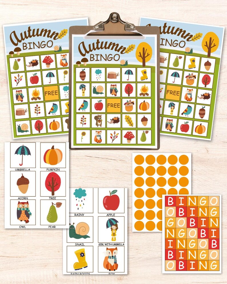 Fall Bingo Game, Printable BINGO for Kids, Thanksgiving Day Bingo, 20 ...