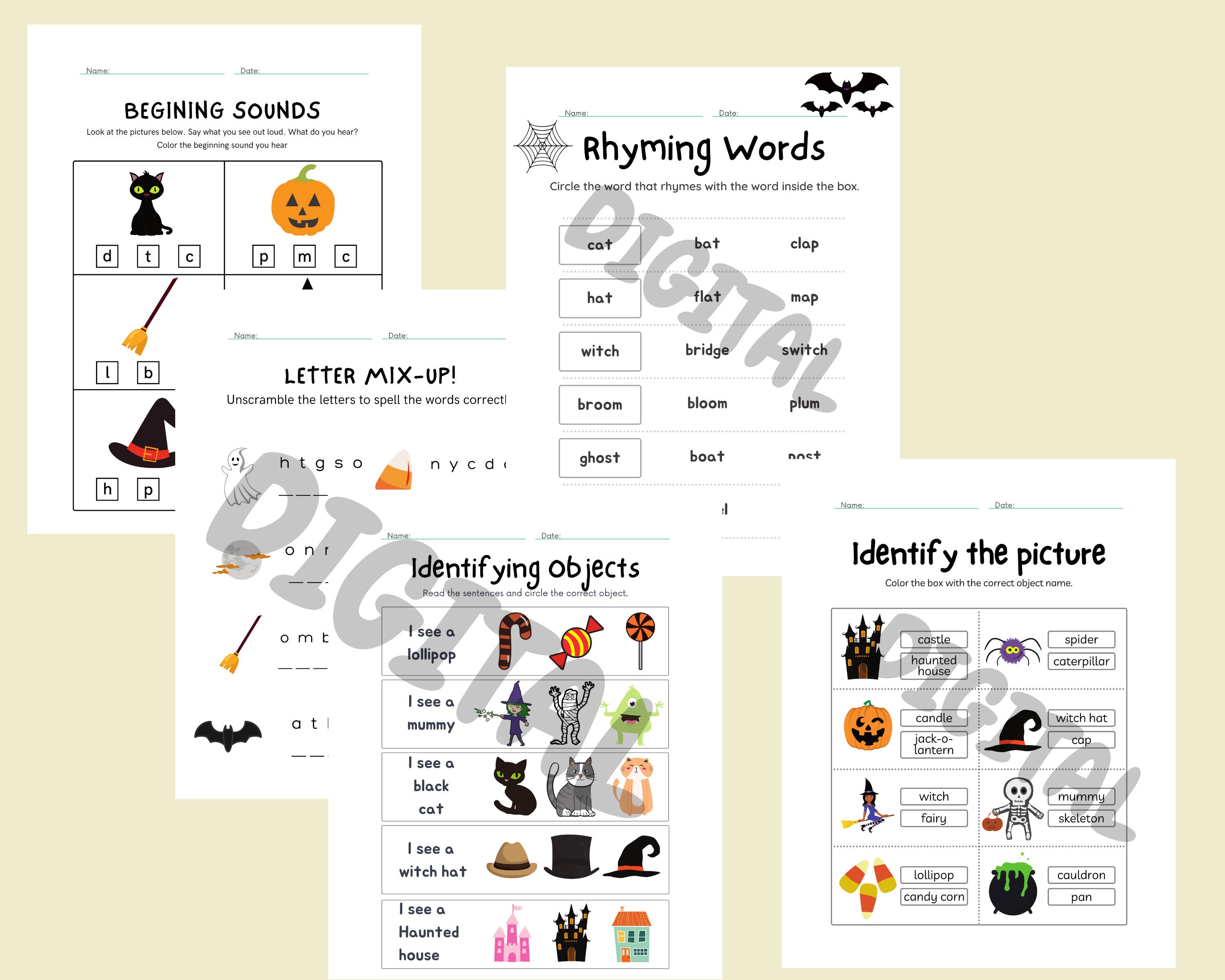 Halloween Worksheets for Kindergarten and First Grade Kids, Halloween ...