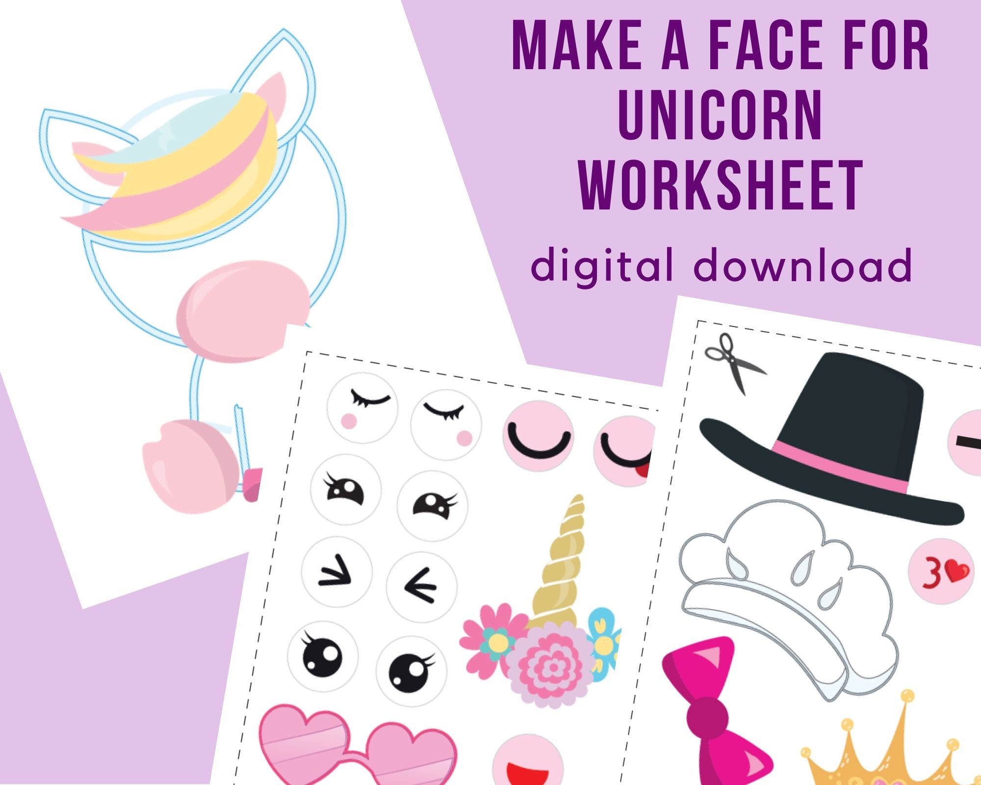 Unicorn Kids Craft Make a Face Toddler Printable Busy Book - Etsy