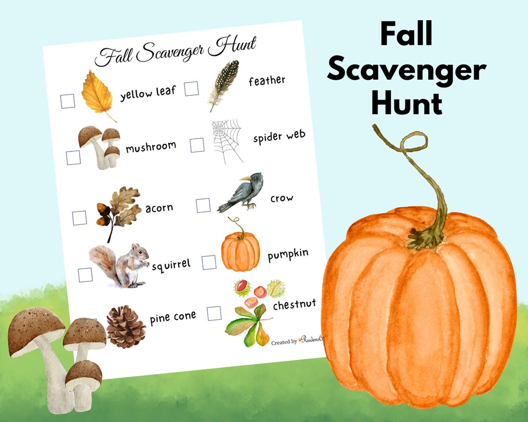 Fall Scavenger Hunt for Kids, Autumn Treasure Hunt, Fall Printable ...