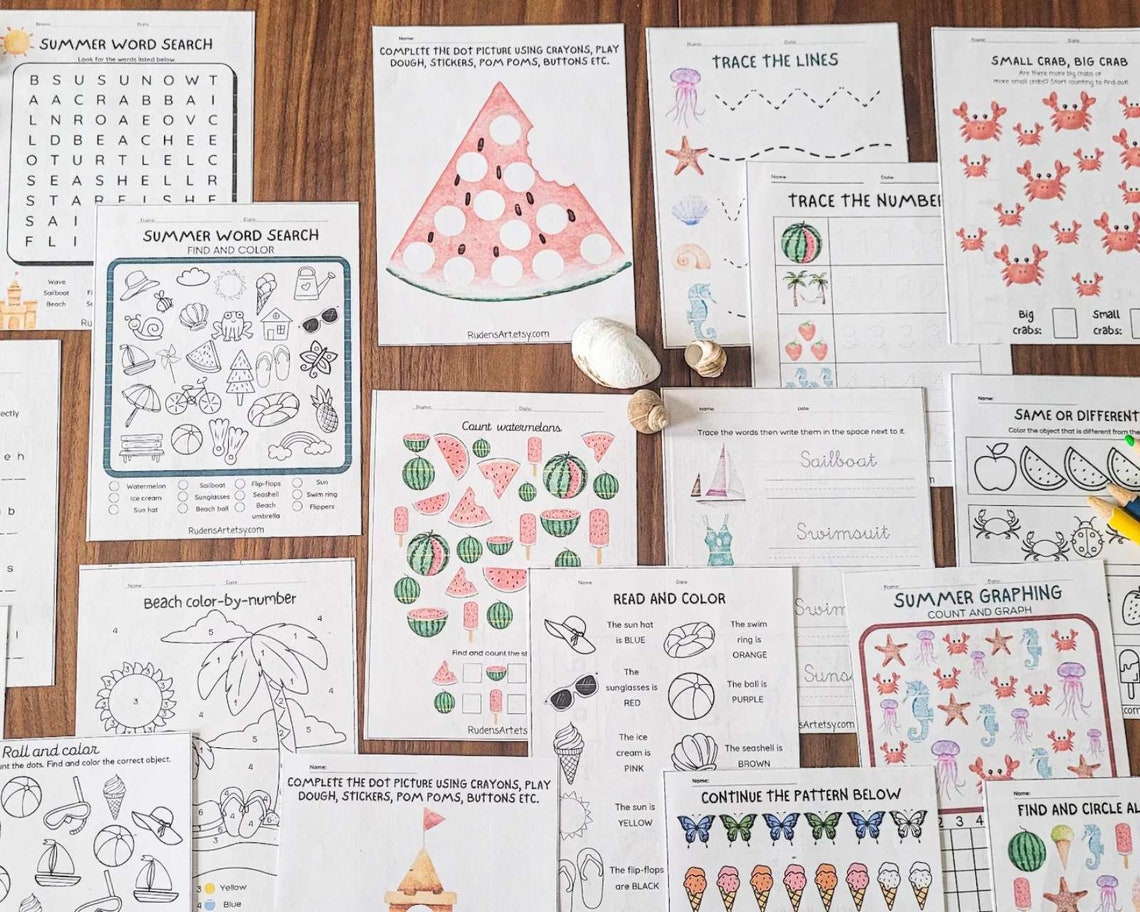 Summer Beach Worksheets for Toddler and Preschool Kids Summer - Etsy