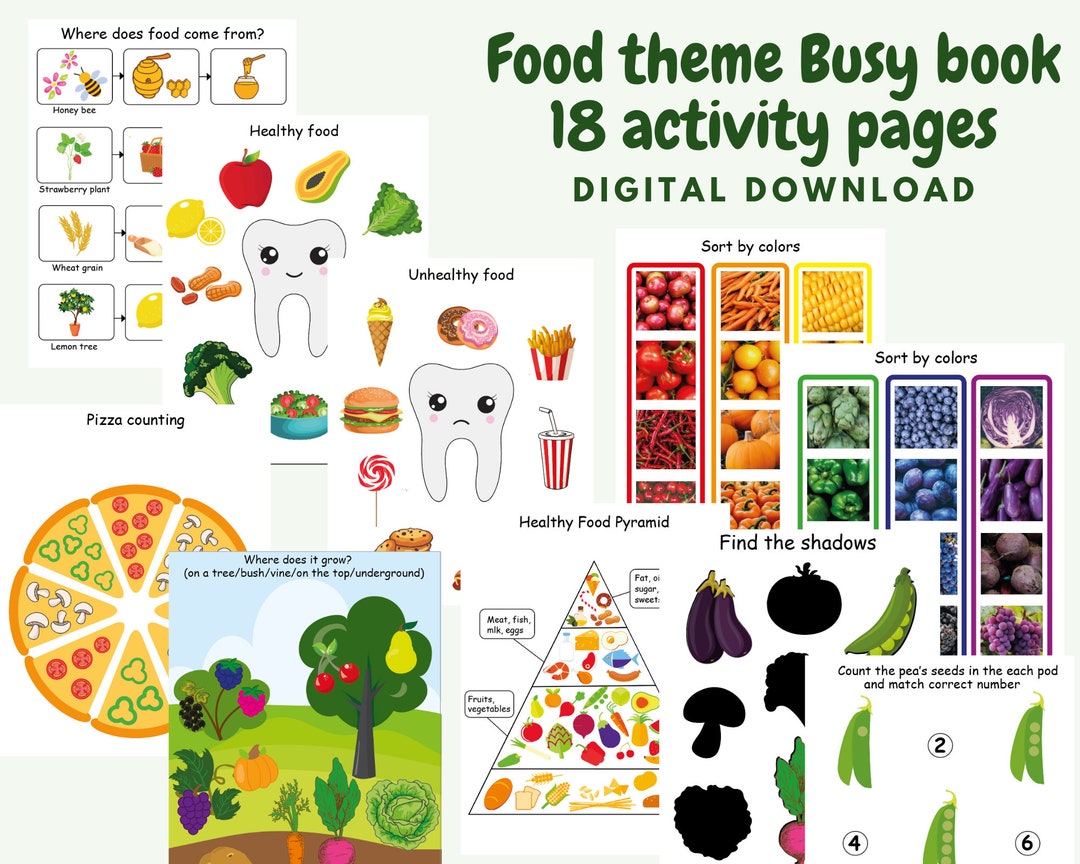 Food Busy Book for Kindergarten and Toddler Kids, Food Theme Learning ...