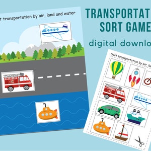 Transportation Sort Worksheet, Busy Book Preschool Printable Activity ...