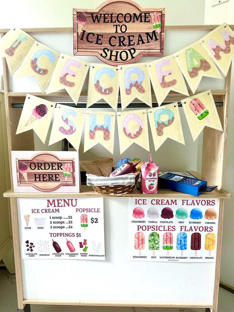 Ice Cream Shop Dramatic Play, Ice Cream Parlor Pretend Playset, Summer ...