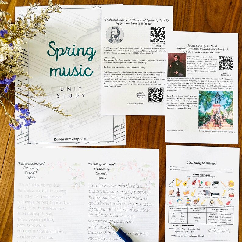 Spring Music Study, Listening to Music Worksheet, Music Study for Kids ...