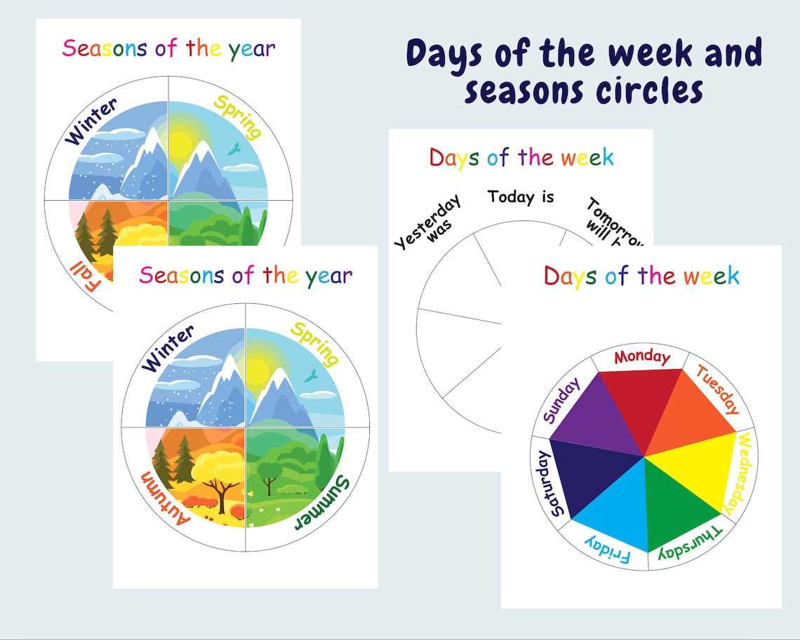Circle Time Worksheets for Kids Days Months and Seasons - Etsy