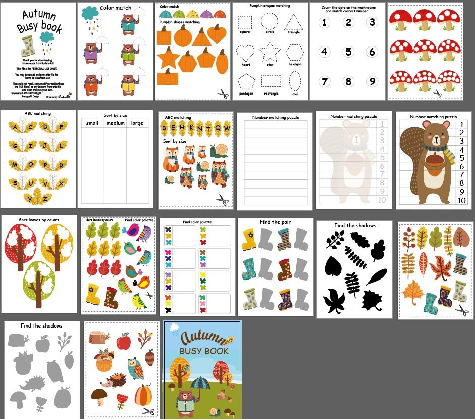 Fall Busy Book for Toddlers, Autumn Printable Quiet Book, Preschool ...