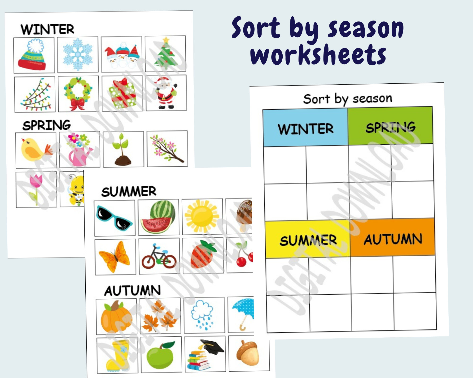 Seasons Worksheets for Preschool and Kindergarten Four - Etsy