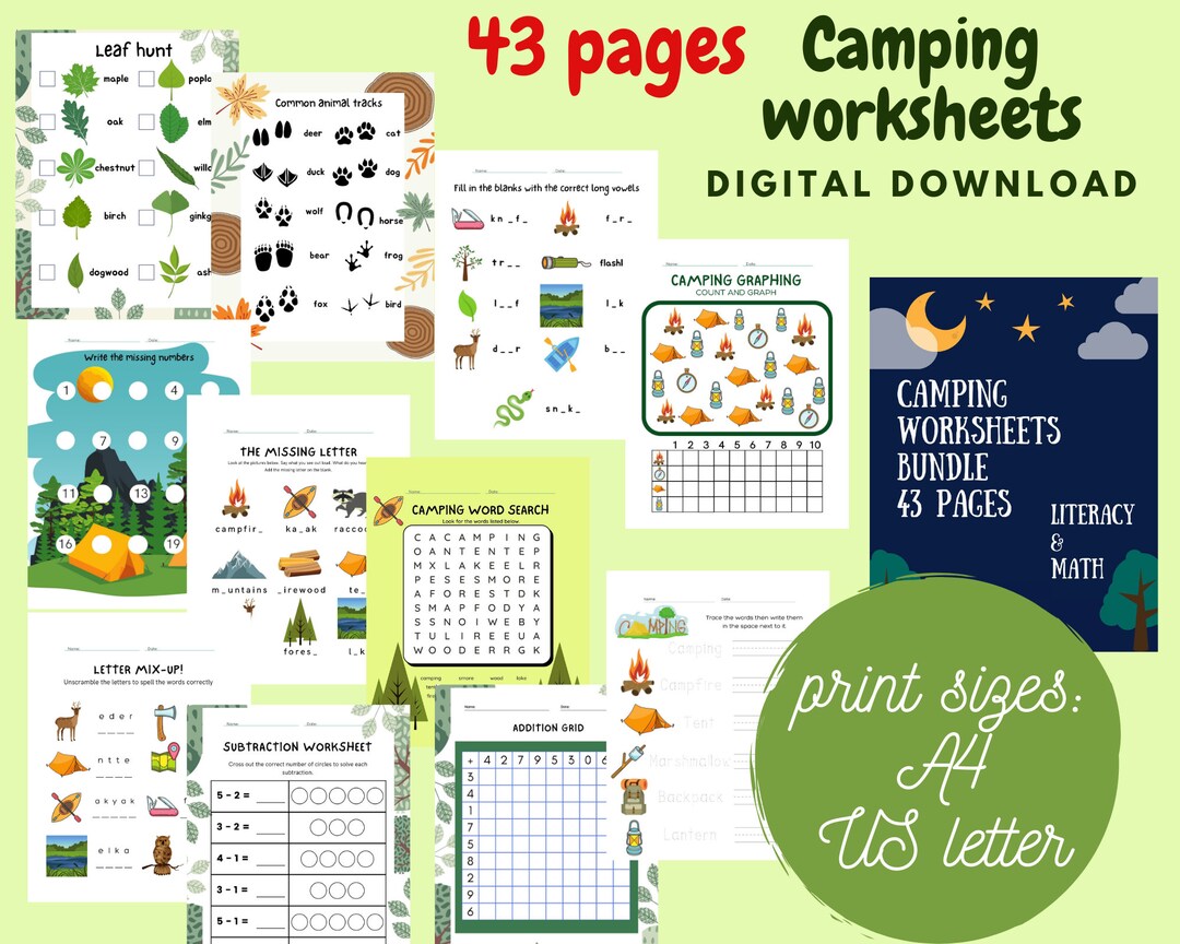 Camping Worksheets for Kids, Literacy and Math Learning Binder for ...