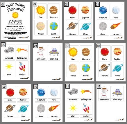 Solar system flashcards Galaxy activity for toddler Planets | Etsy