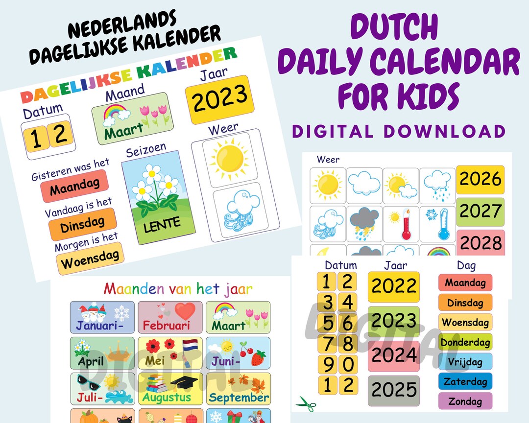 Dutch Daily Calendar and Weather Chart for Kids 2024, Netherlands ...