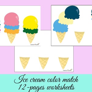 Ice Cream Color Matching Game, Printable Busy Book, Color Learning ...