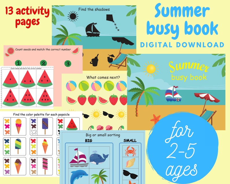 Summer Activity Book Beach Busy Book Toddler Printable - Etsy