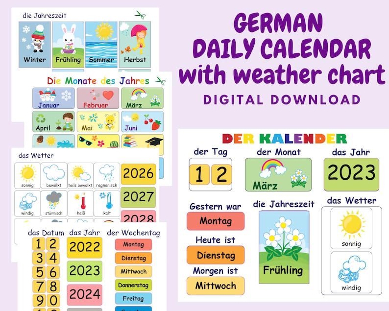 GERMAN Kids Daily Calendar With Weather Chart Classroom - Etsy