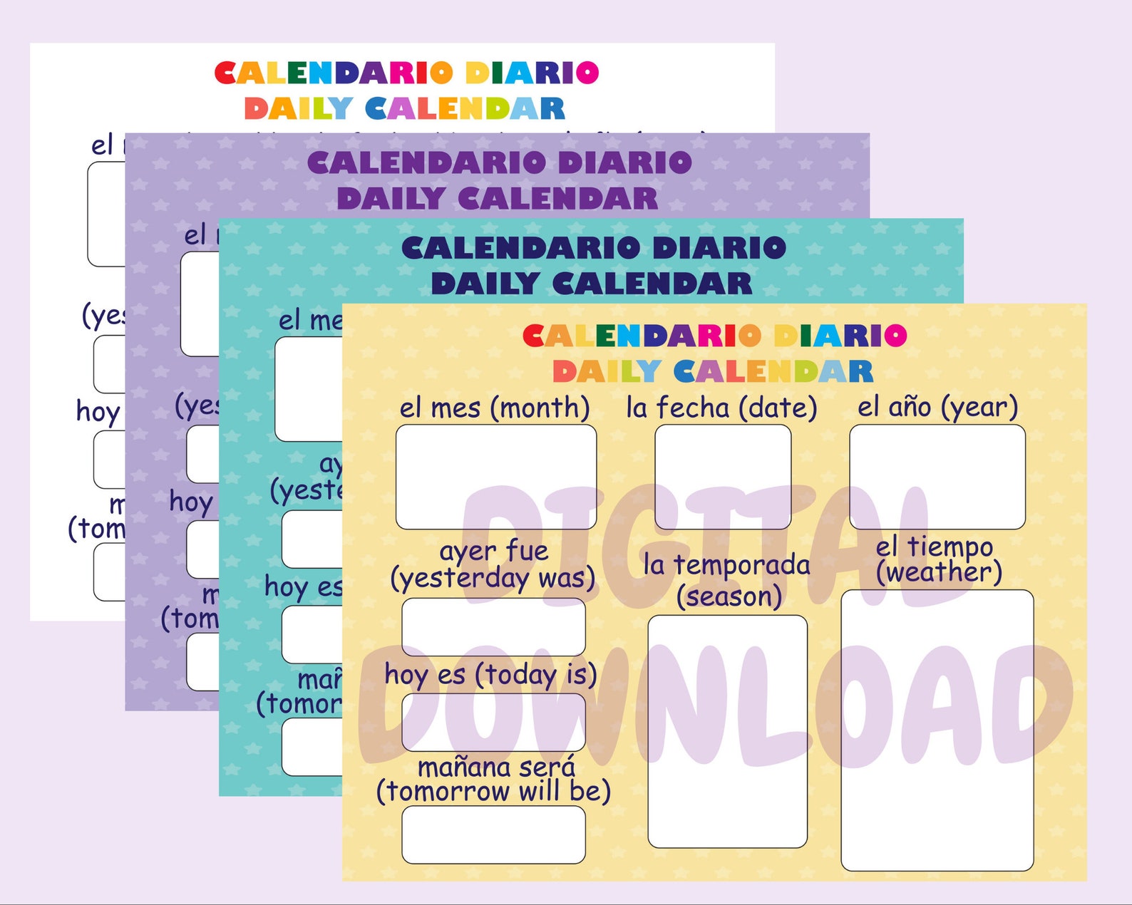 Spanish-english Kids Calendar 2023 and Weather Chart Custom - Etsy