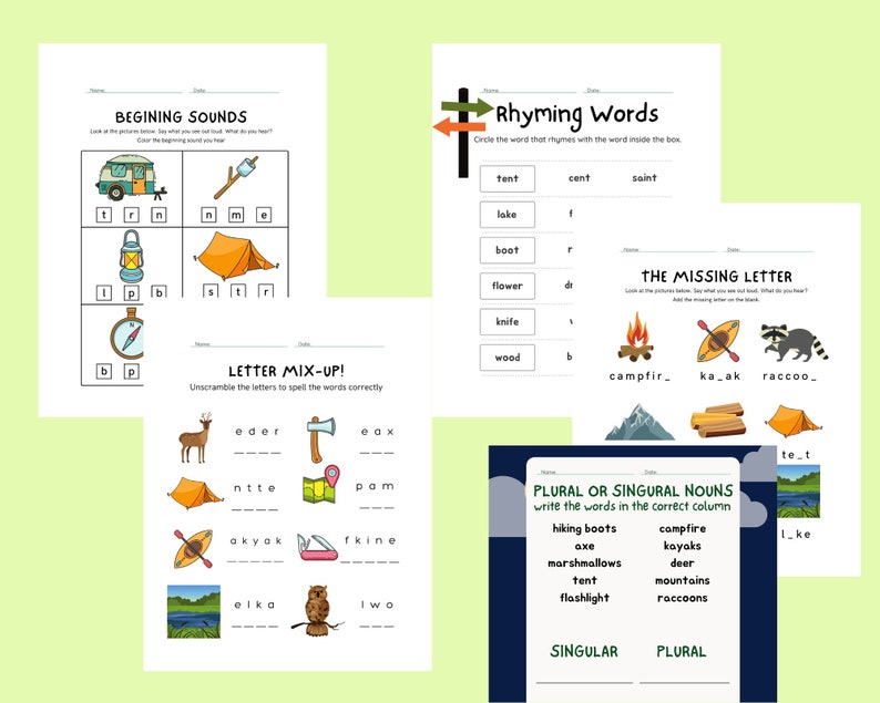 Camping Worksheets for Kids Literacy and Math Learning Binder - Etsy