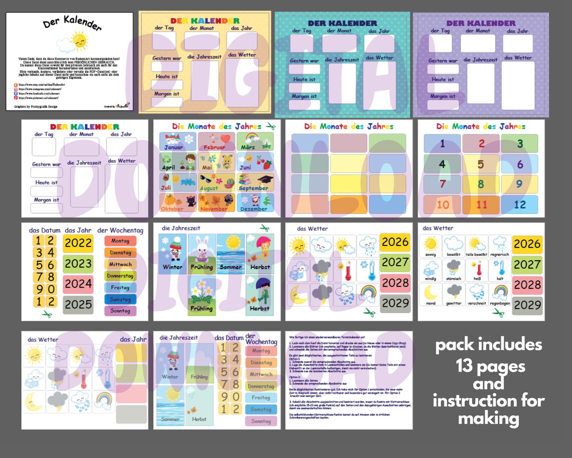 GERMAN Kids Daily Calendar With Weather Chart Classroom - Etsy