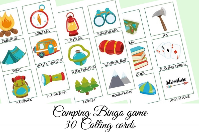 30 Camping Bingo Cards Printable Bingo Game Summer Camp - Etsy