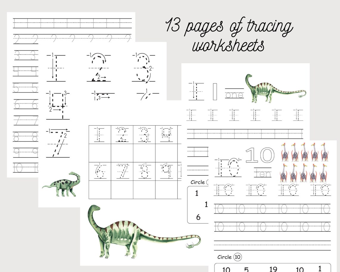Number Tracing Preschool Worksheets With Dinosaurs - Etsy