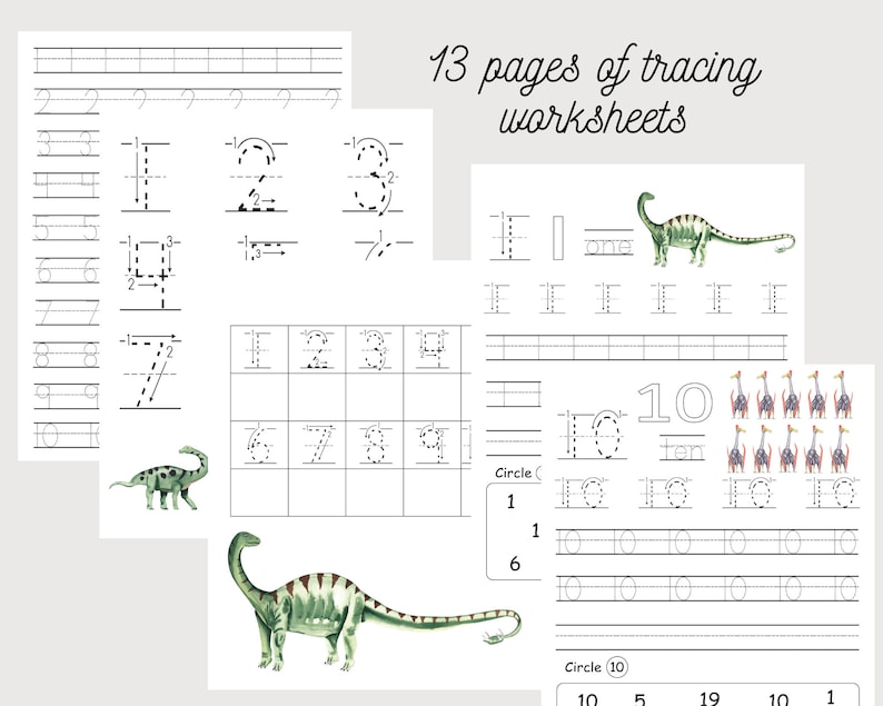Number Tracing Preschool Worksheets With Dinosaurs - Etsy