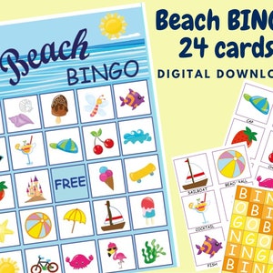 Beach Bingo Game, Summer Camp BINGO for Kids, Printable Bingo Game ...