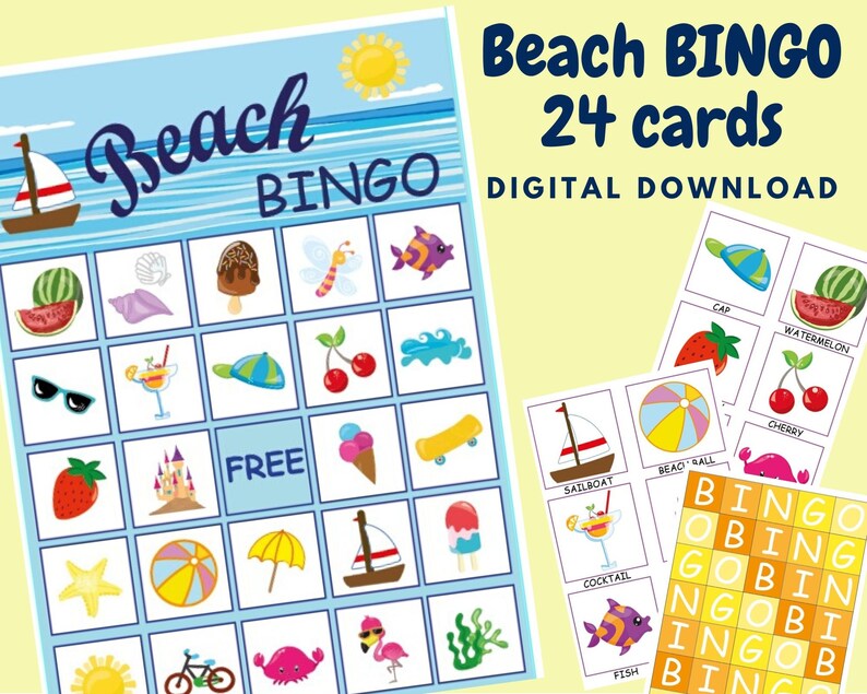 Beach Bingo Game, Summer Camp BINGO for Kids, Printable Bingo Game ...