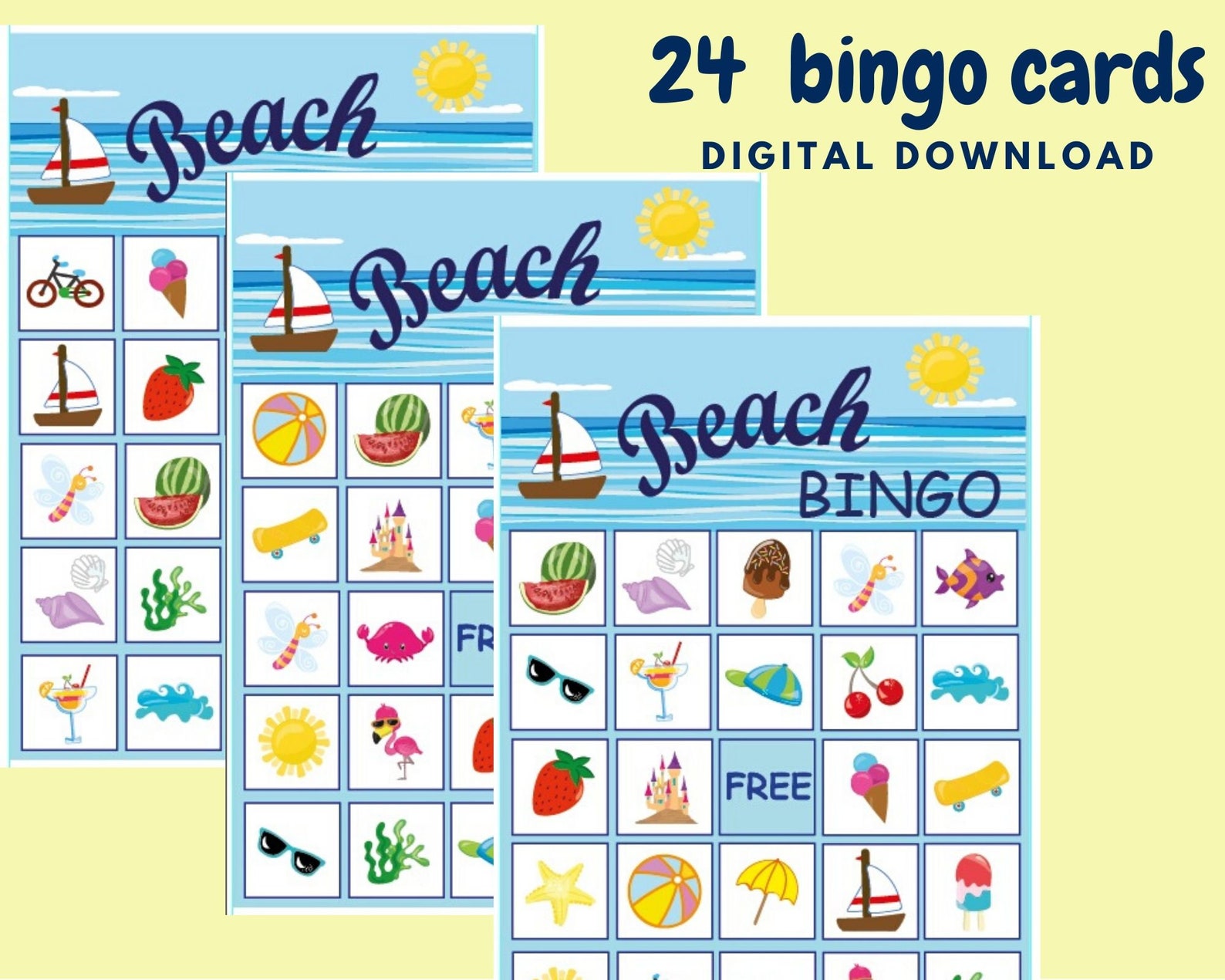 Beach Bingo Game, Summer Camp BINGO for Kids, Printable Bingo Game ...