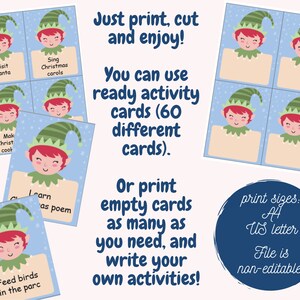 60 Elf Activity Cards for Kids Advent Calendar, Christmas Elf Printable ...