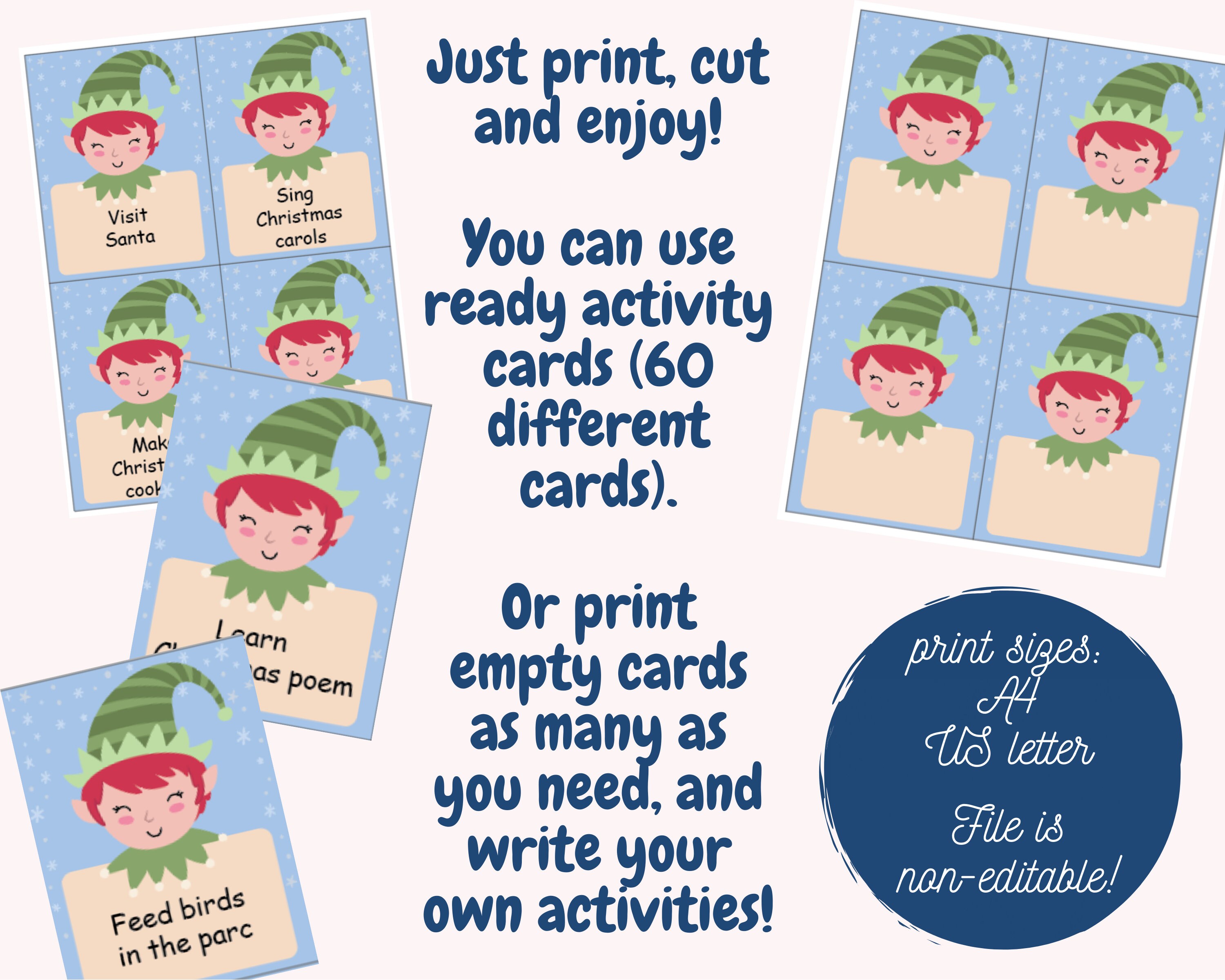60 Elf Activity Cards for Kids Advent Calendar Christmas Elf - Etsy
