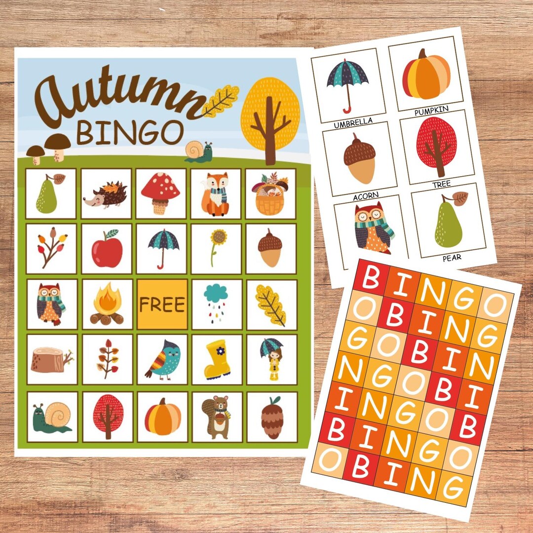 Fall Bingo Game, Printable BINGO for Kids, Thanksgiving Day Bingo, 20 ...
