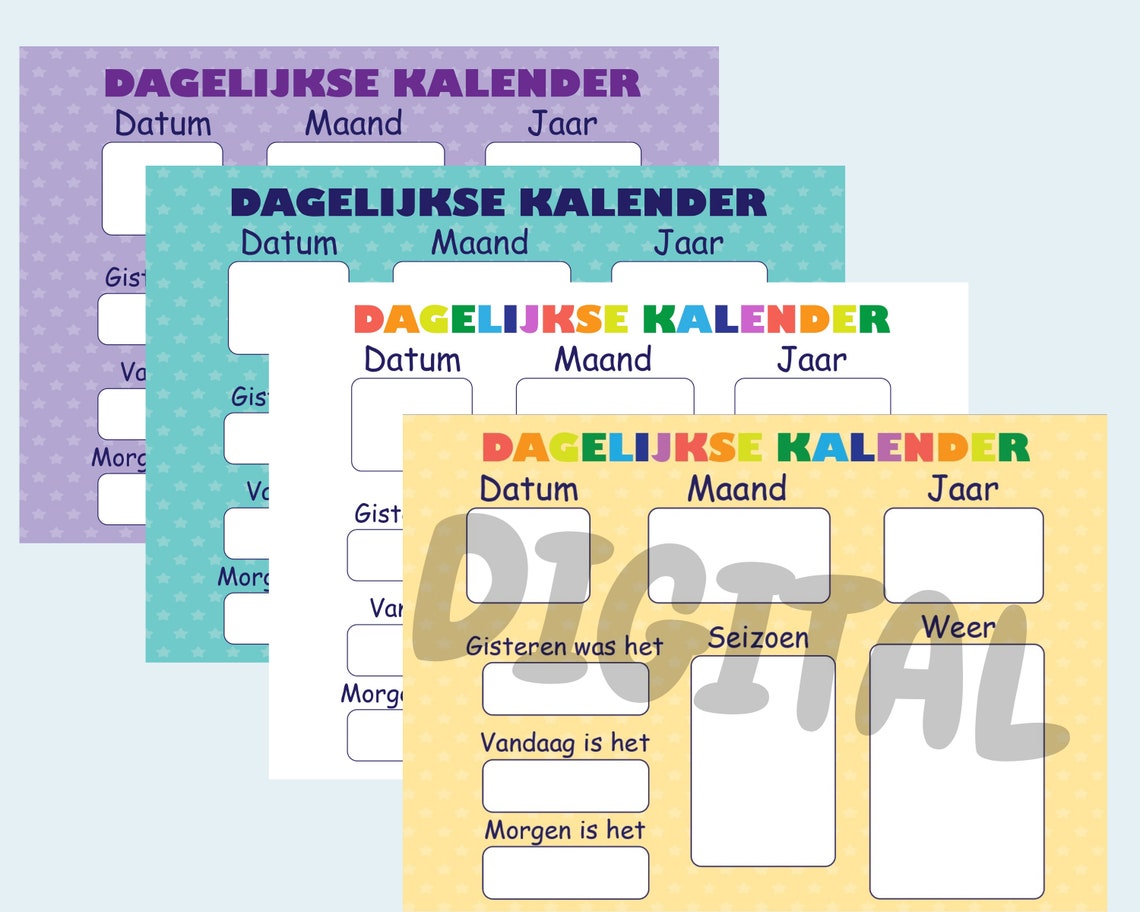 Dutch Daily Calendar and Weather Chart for Kids | Etsy