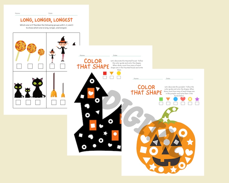 Halloween Worksheets for Kindergarten and First Grade Kids - Etsy
