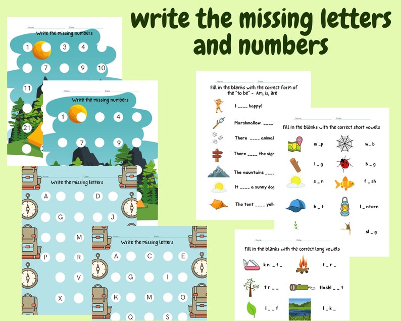 Camping Worksheets for Kids Literacy and Math Learning Binder - Etsy