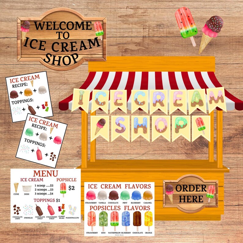 Ice Cream Shop Dramatic Play, Ice Cream Parlor Pretend Playset, Summer ...