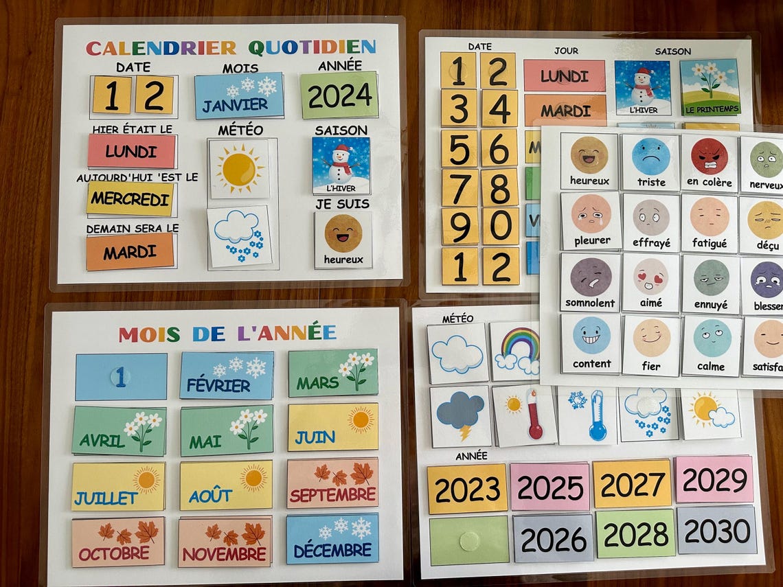 French Kids Calendar With Weather and Emotion Chart, Morning Board ...