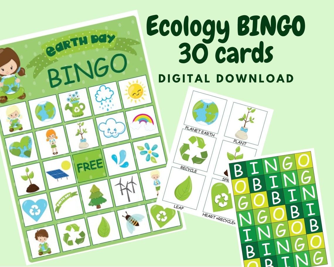 Earth Day BINGO Game Ecology Bingo Cards Eco Printable Game - Etsy