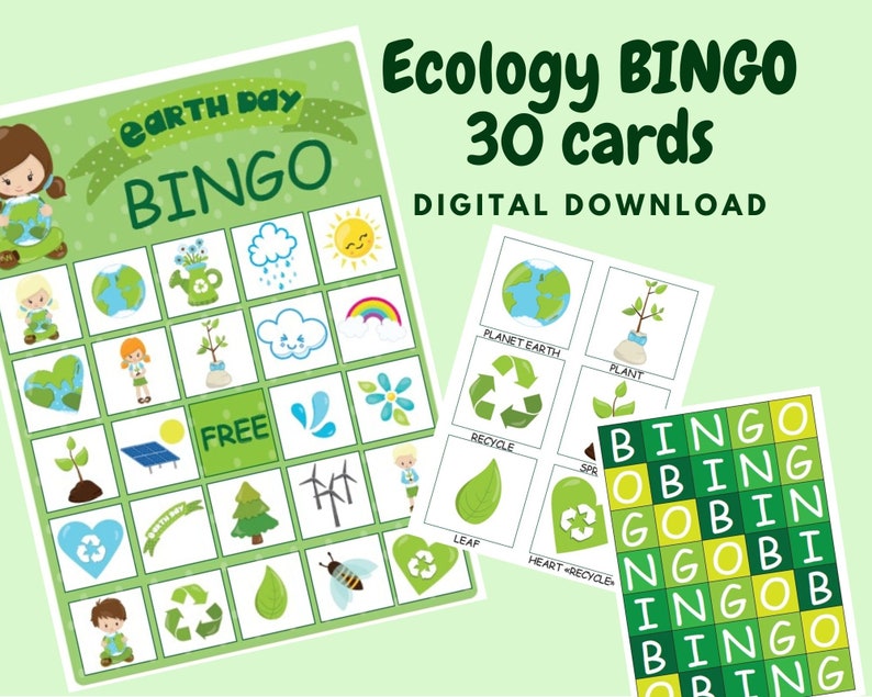 Earth Day BINGO Game, Ecology Bingo Cards, Eco Printable Game for Kids ...