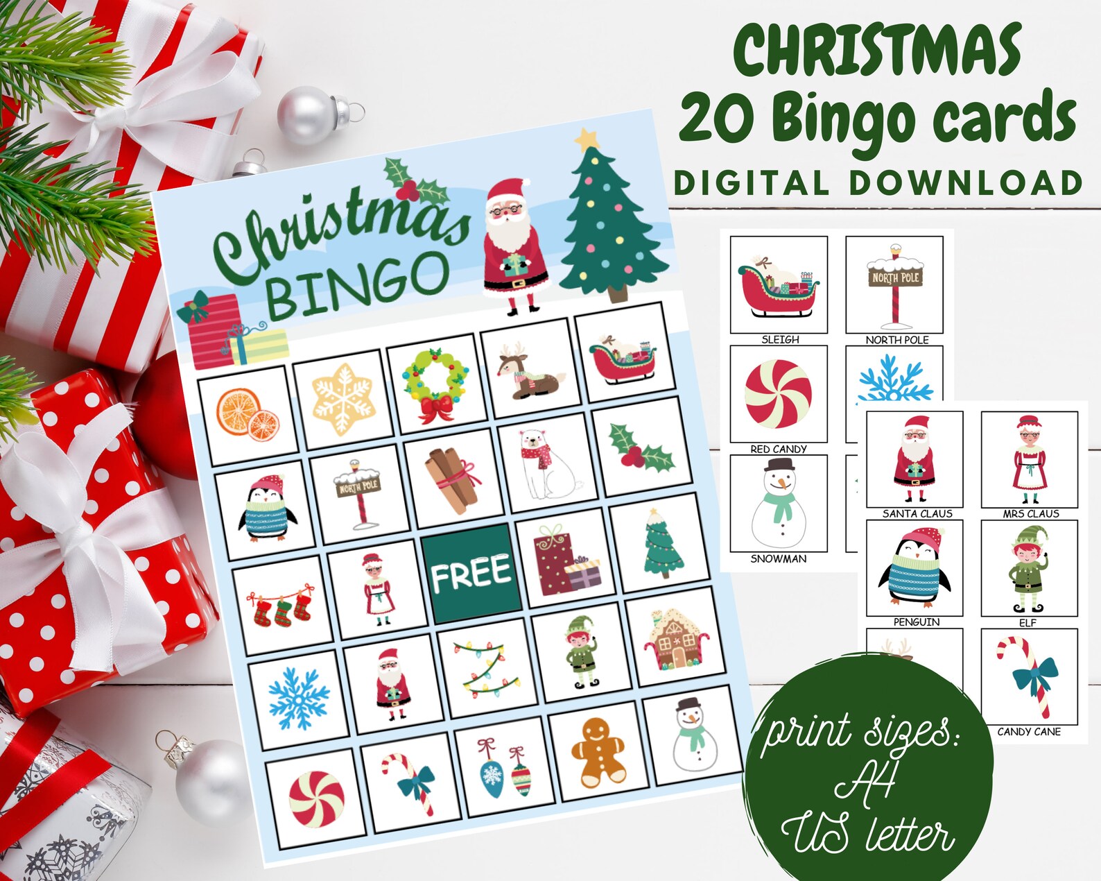 Christmas Bingo Cards for Kids Christmas Bingo Game for - Etsy