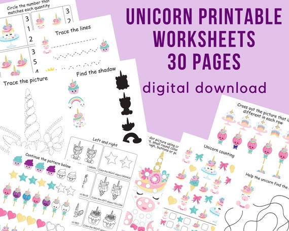 Unicorn Preschool Printables Worksheets for Kindergarten | Etsy Canada