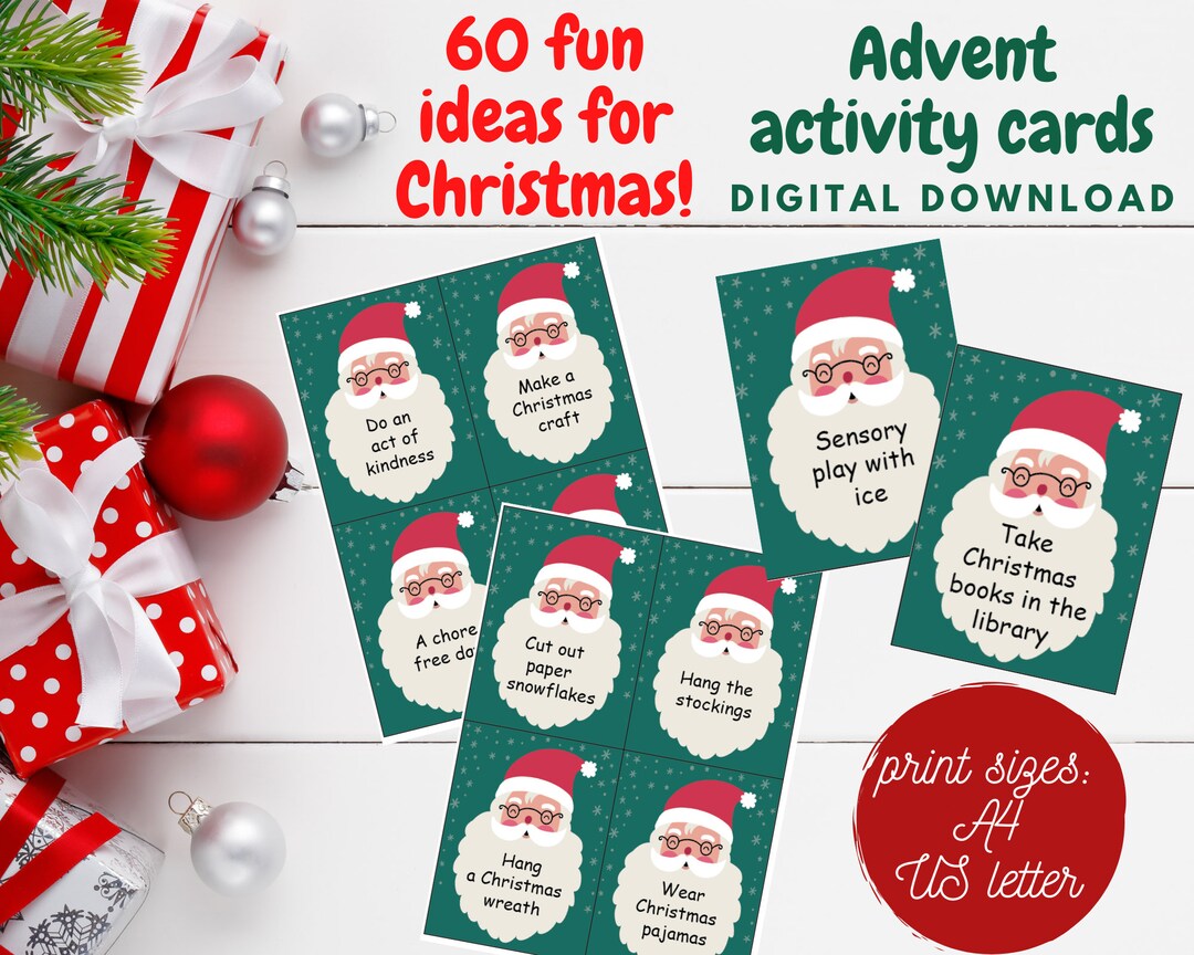 60 Christmas Activity Cards for Kids Advent Calendar, Printable Advent ...