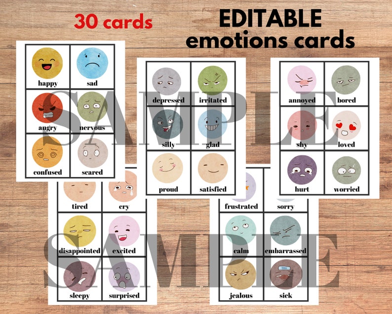 Editable Emotion Cards Emotion Face Flashcards Feelings - Etsy