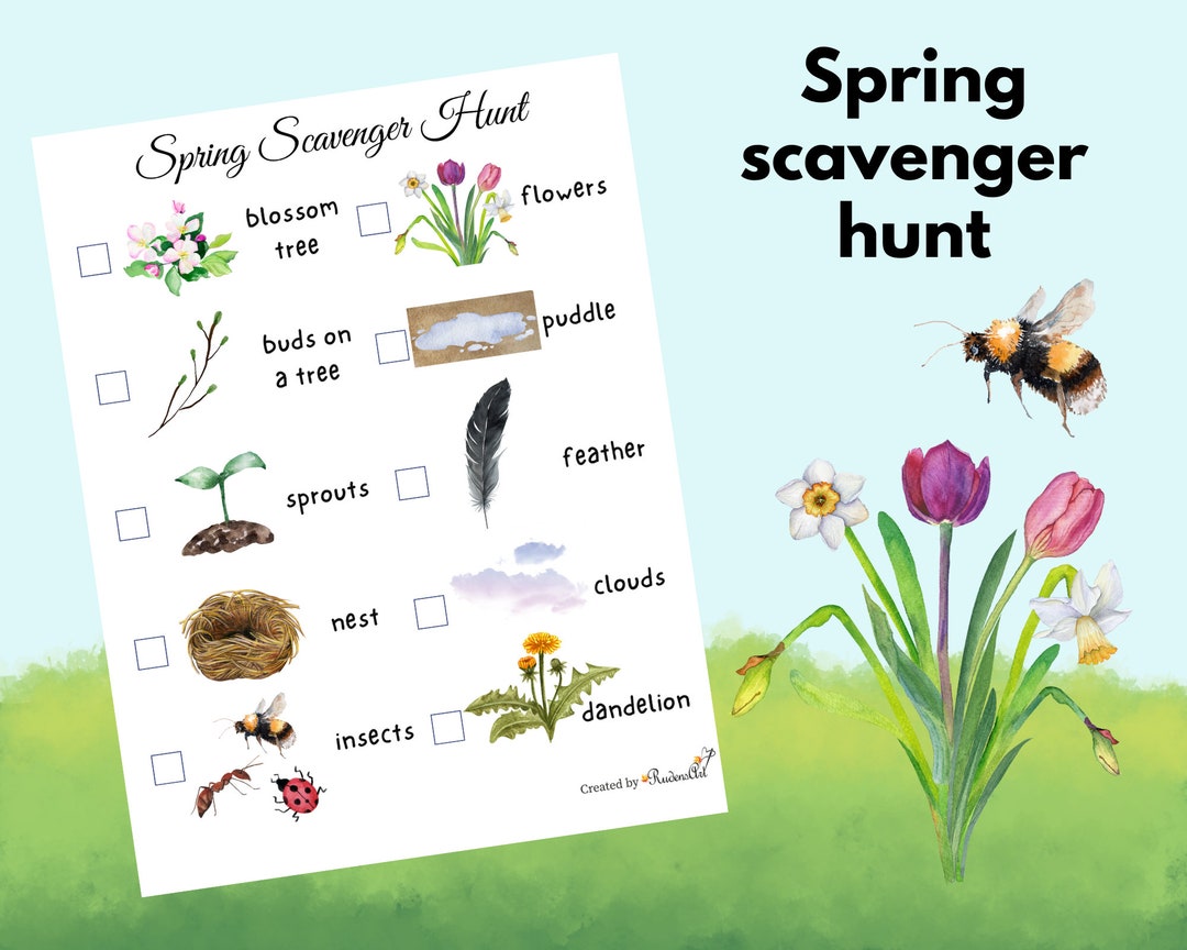 Spring Scavenger Hunt for Kids, Spring Printable Activity for Preschool ...