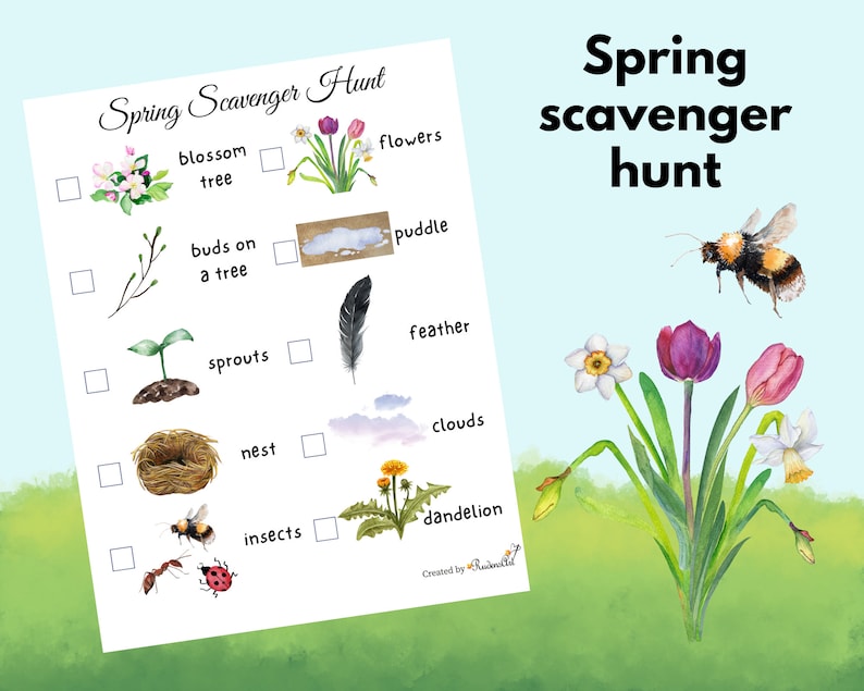 Spring Scavenger Hunt for Kids, Spring Printable Activity for Preschool ...