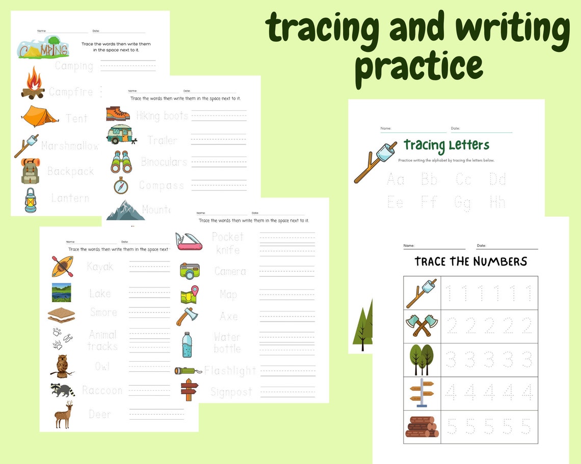 Camping Worksheets for Kids Literacy and Math Learning Binder - Etsy